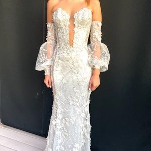 Dresses | Bridal Custommade Silver Gown Removable Sleeves | Poshmark